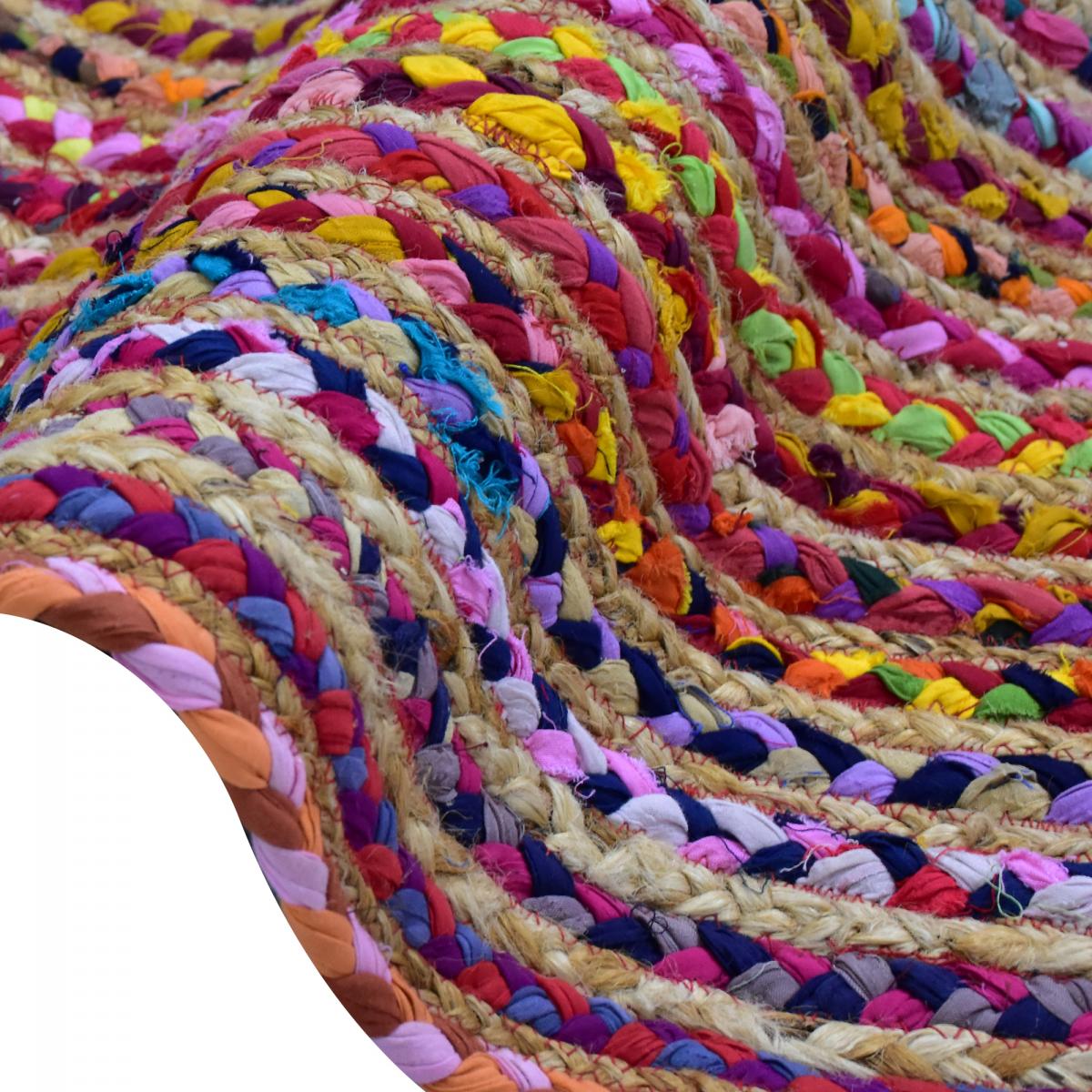 Tapis rond multicolore kilim en tissu recyclé ALANA & Royaume du Tapis